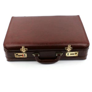 Vintage Brown Leather Briefcase, Combination Locks, Retro Business Case ...