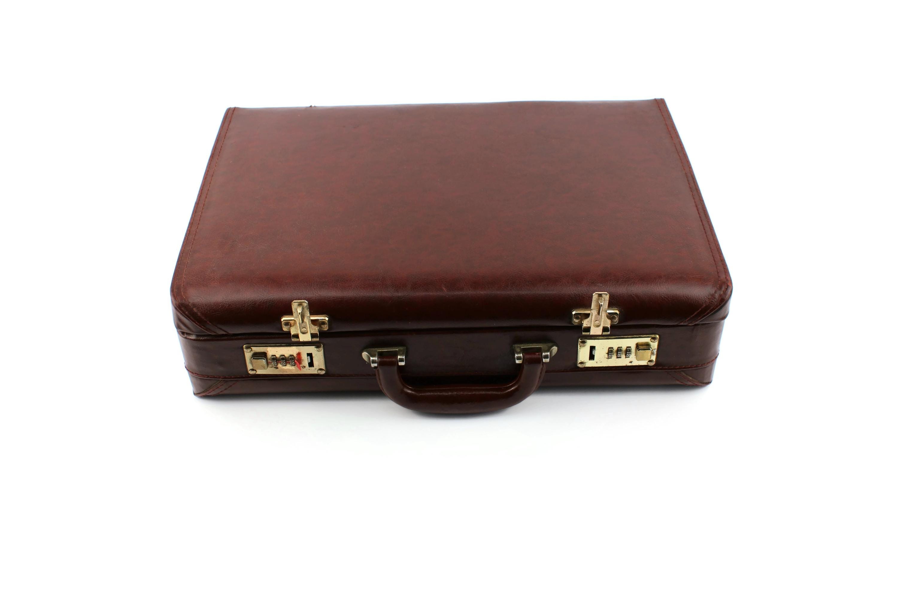 Vintage Brown Leather Briefcase, Combination Locks, Retro Business Case ...