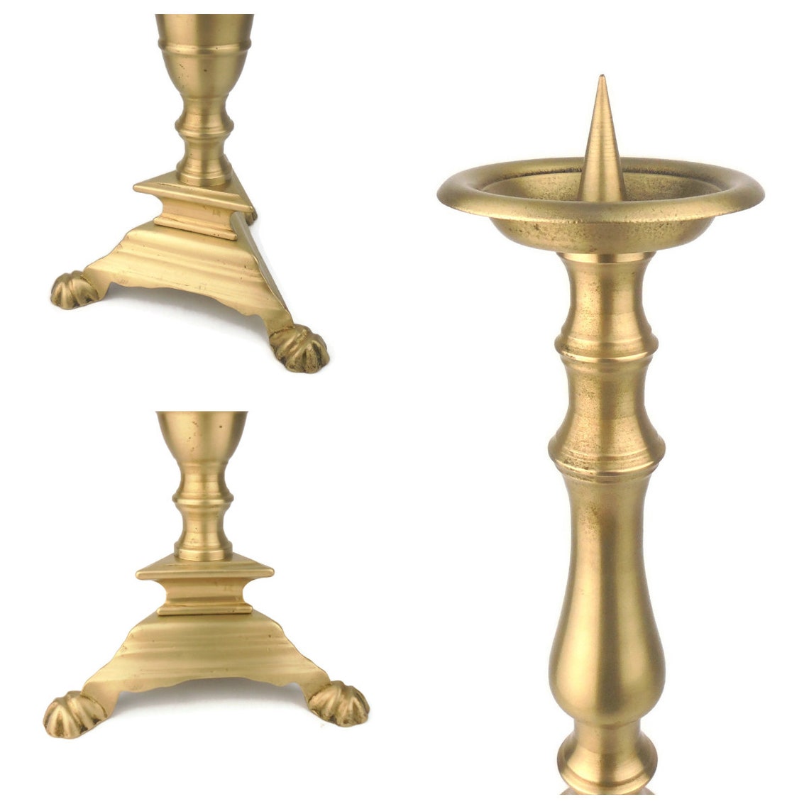 Antique Tall Candle Holder, Brass Gothic Candlestick Holder, Vintage ...