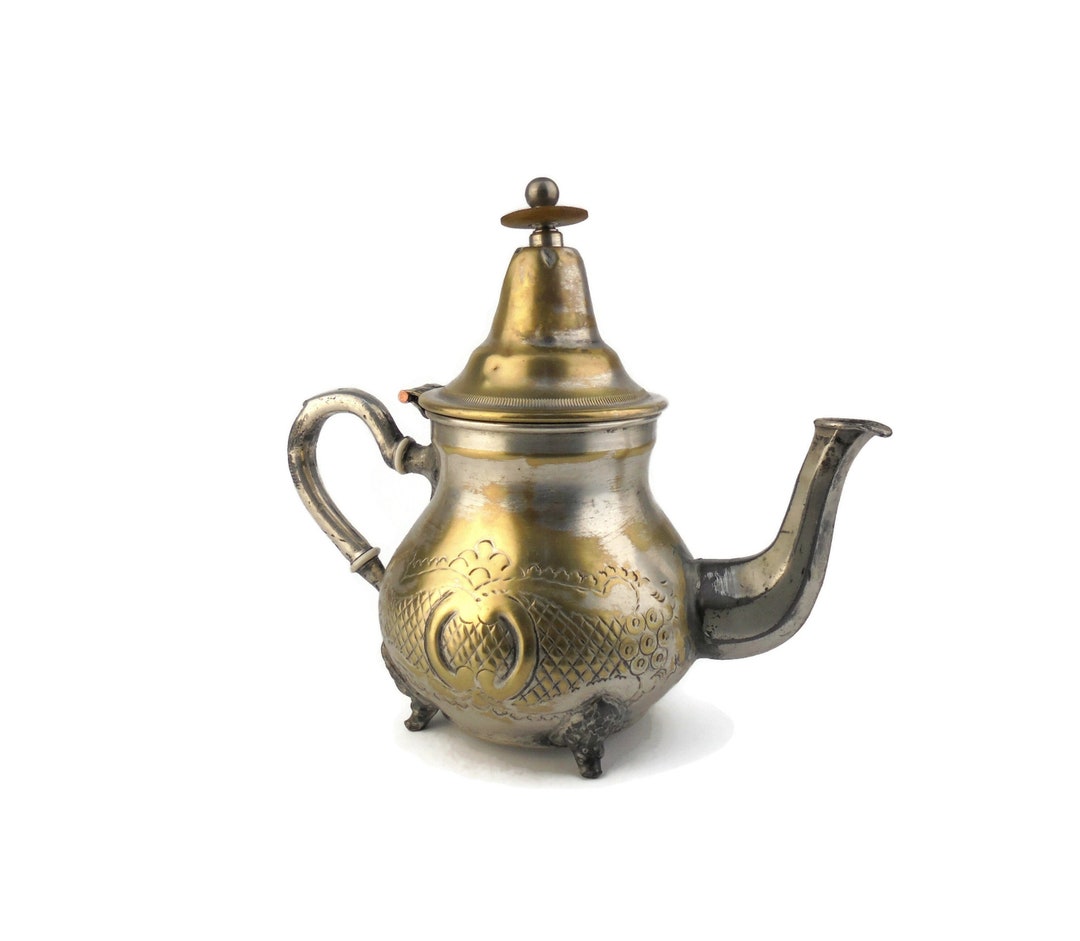 Silver Plated Moroccan Tea Pot, Vintage Brass Serving Pot, Theiere ...