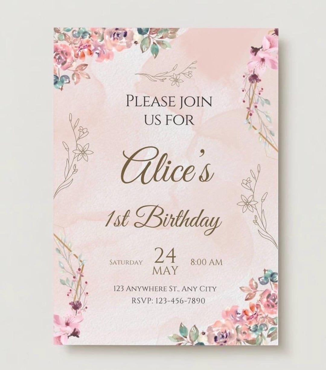 Editable Birthday Invitation, Floral Pink Pretty Party Invitation ...