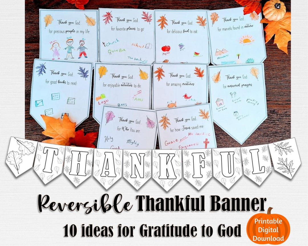 Printable Thanksgiving Coloring Banner-gratitude List- Thankful to God ...
