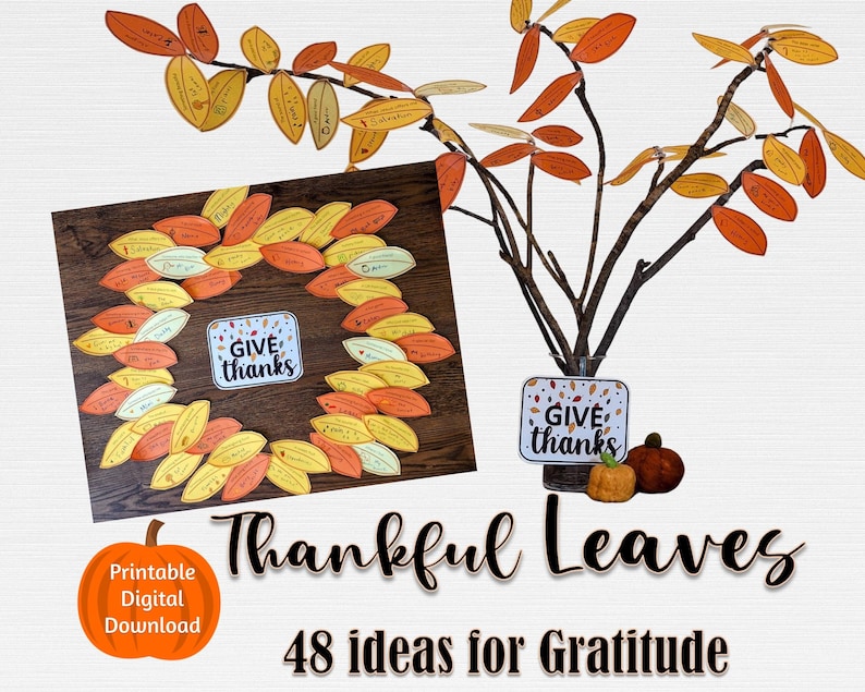 Printable Thankful Leaves for a Thanksgiving Tree or Wreath-a Gratitude ...