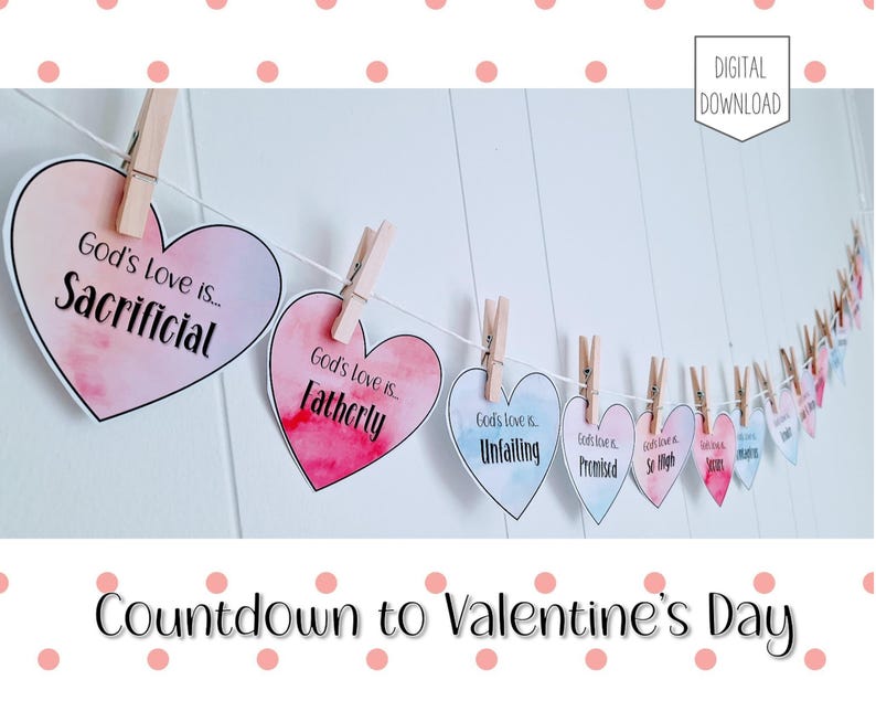 Printable Valentine Heart Countdown: God's Love Bible Verses (digital ...