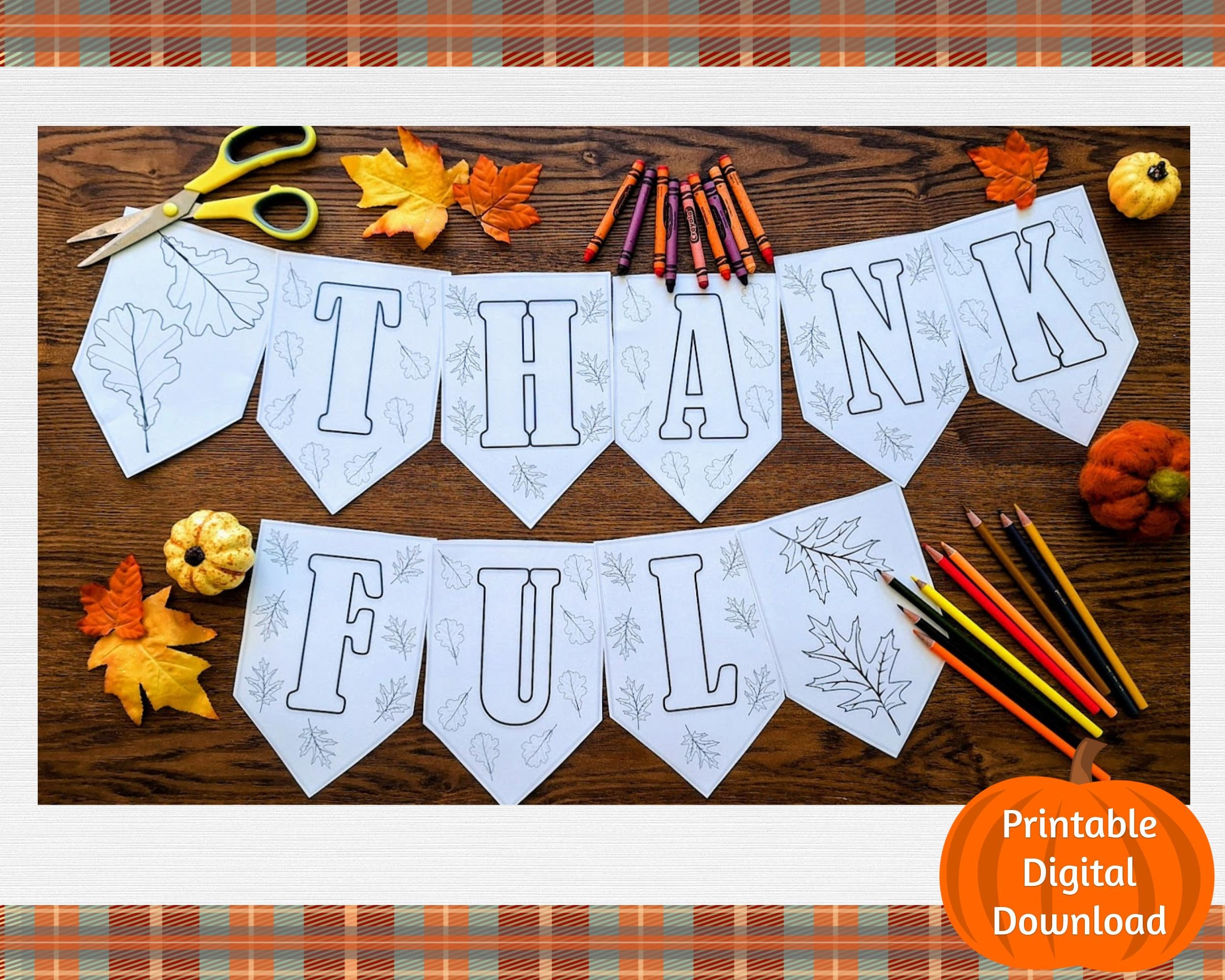 Printable Thanksgiving Coloring Banner-gratitude List- Thankful to God ...