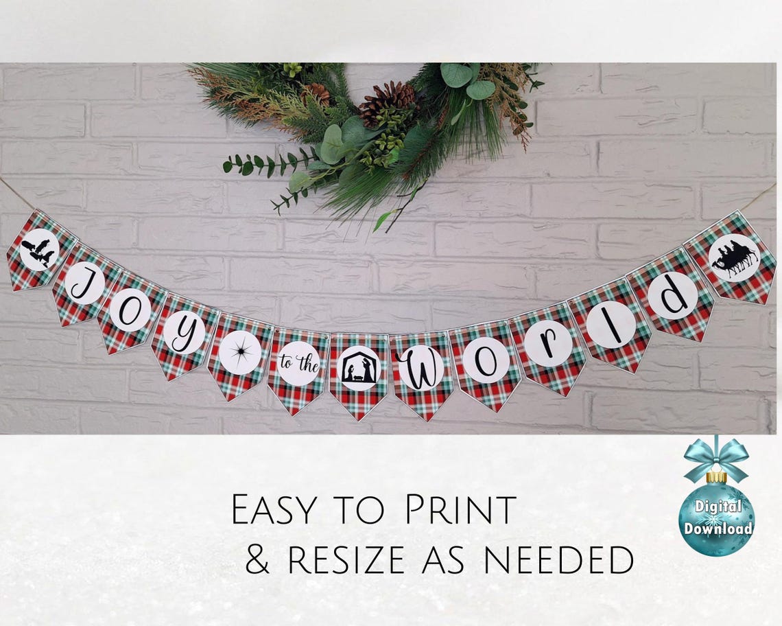 Printable Nativity Plaid Banner, "joy to the World" Christmas Garland ...