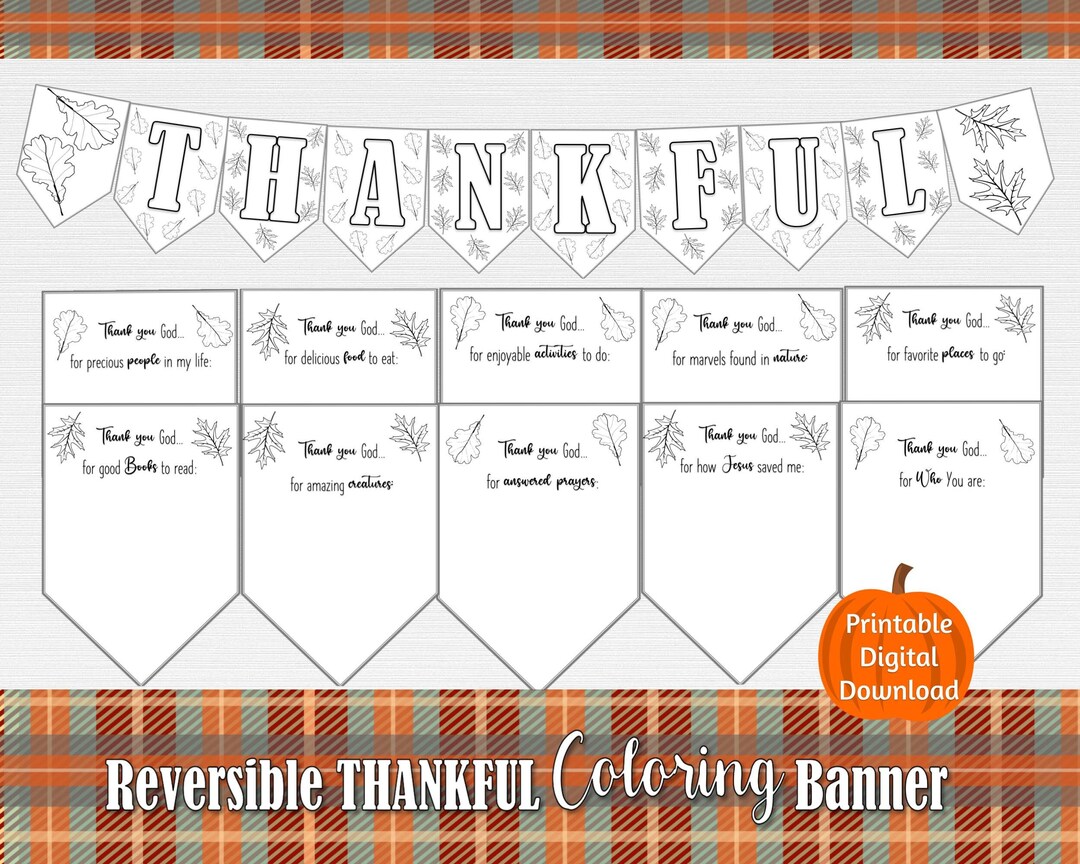 Printable Reversible Thankful Coloring Banner Family Craft With ...