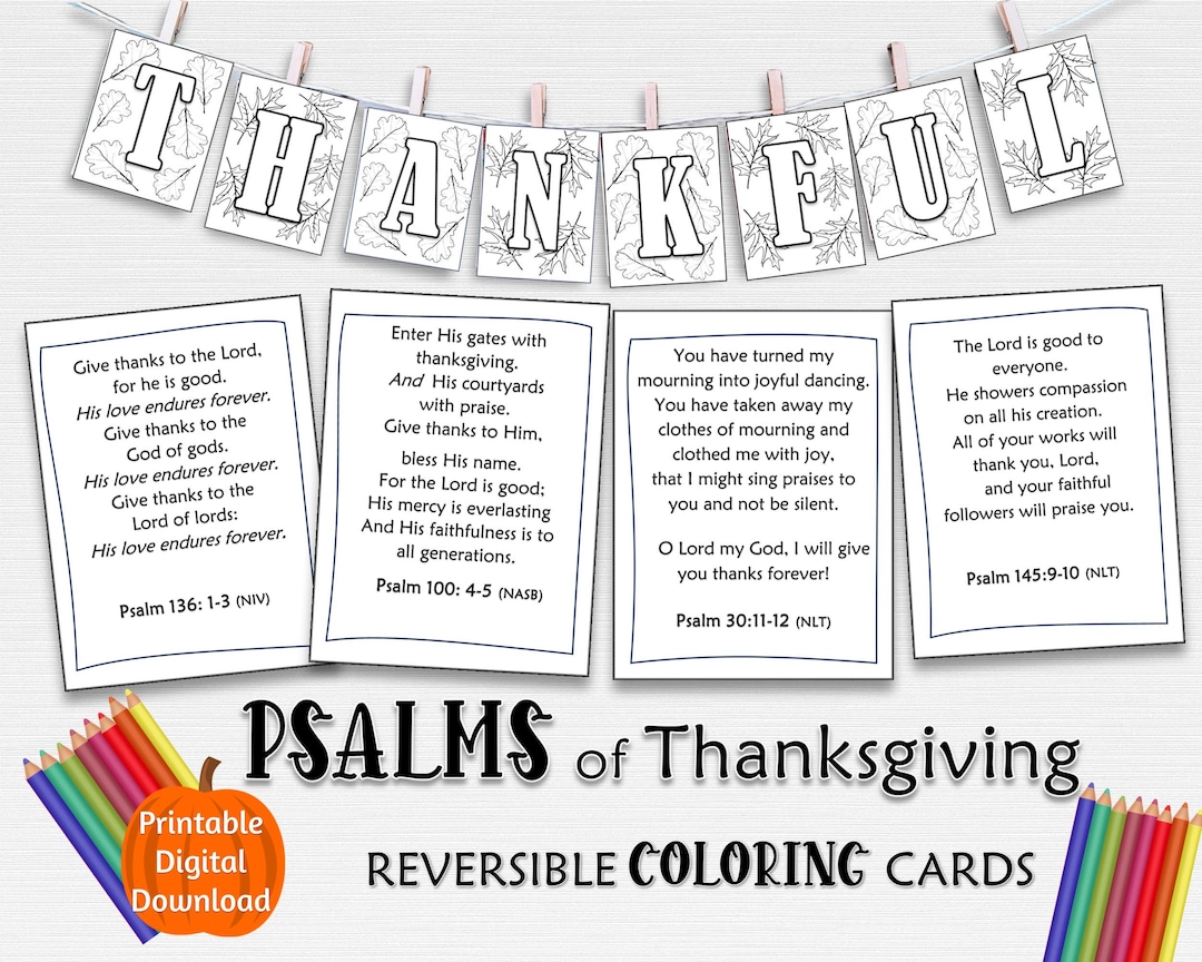 Printable Thankful Psalms Coloring Cards-thanksgiving Through Scripture ...