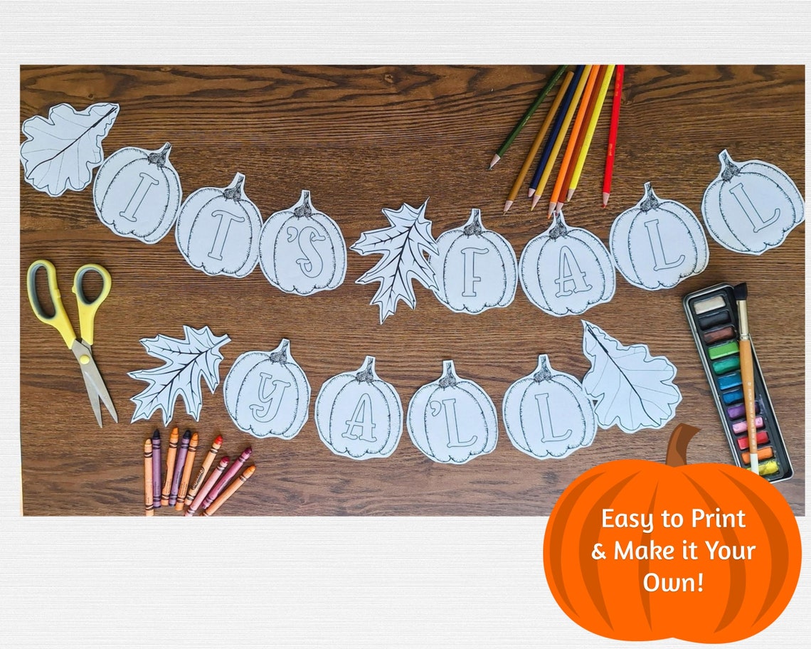 Printable Fall Garland Craft: Pumpkins & Leaves Banner (DIY Digital ...