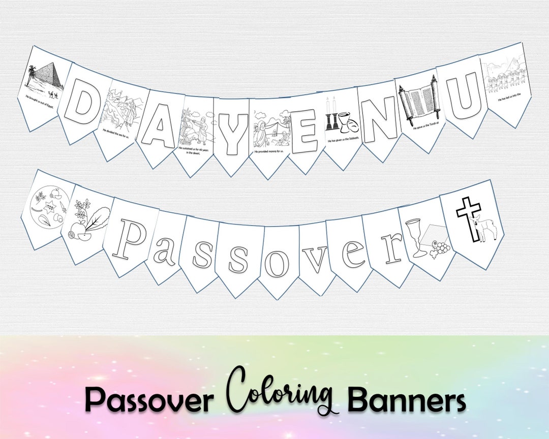 Passover & Dayenu Coloring Banner Bundle: Printable Decoration for ...