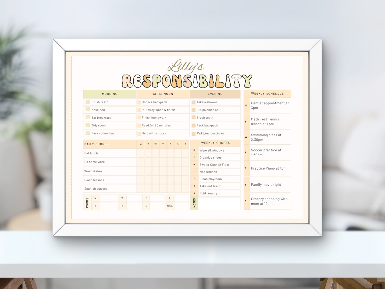 Editable Kids Responsibility Chart: Daily & Weekly Schedule (PDF) - Etsy