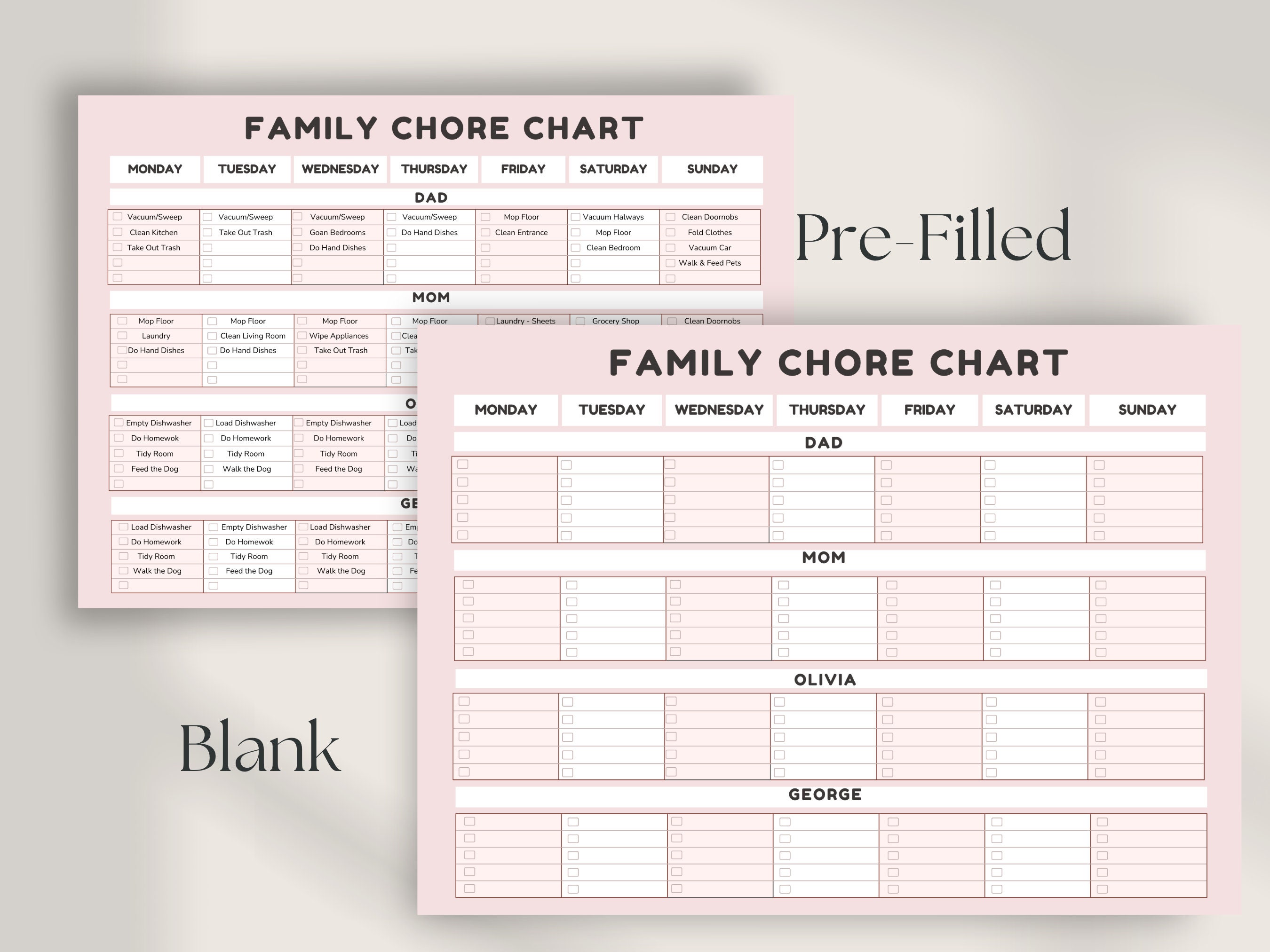 Family Chore Chart | Printable Weekly Chore List | Kids, Adults Chore ...