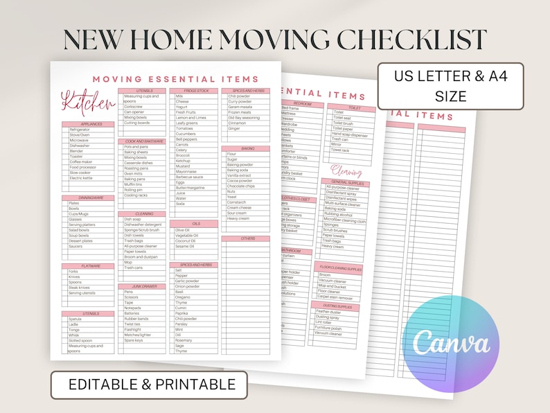 Editable Moving Checklist Printable | New Home Essentials Checklist ...