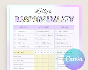 Editable Responsibility Chore Chart for Kids Printable Kids Daily ...