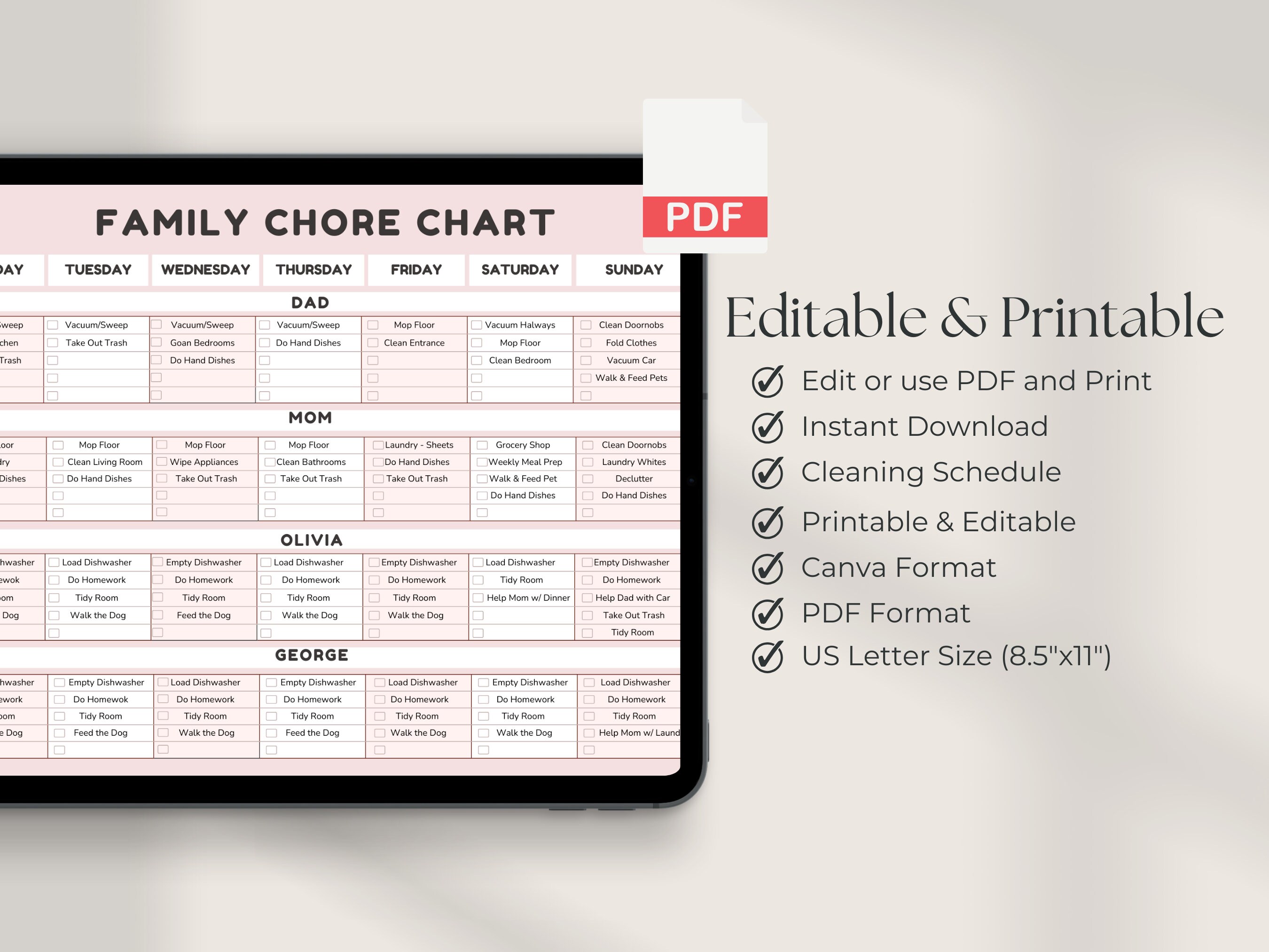 Weekly Family Chore Chart Editable and Printable Pdf,family Chore List ...