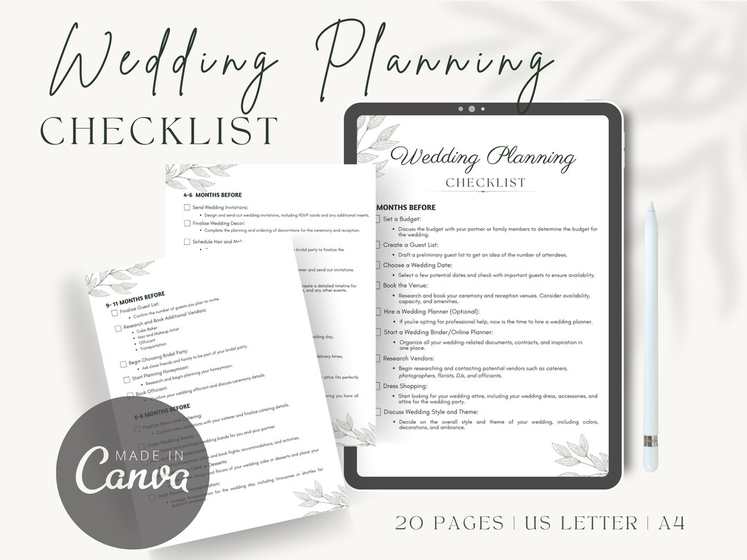 Wedding Checklist Template Printable Editable in Canva | Wedding ...