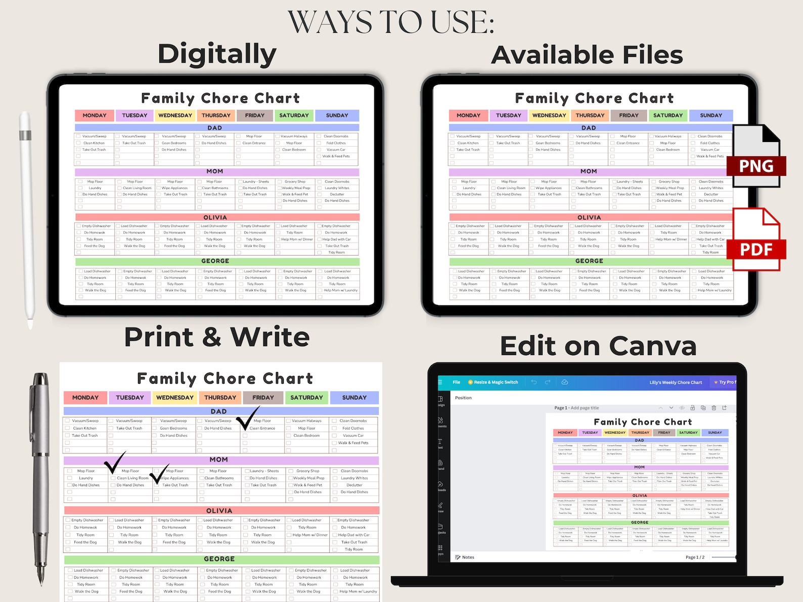 Weekly Family Chore Chart | Printable Weekly Chore List | Editable and ...