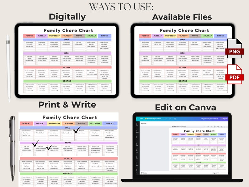 Weekly Family Chore Chart | Printable Weekly Chore List | Editable and ...