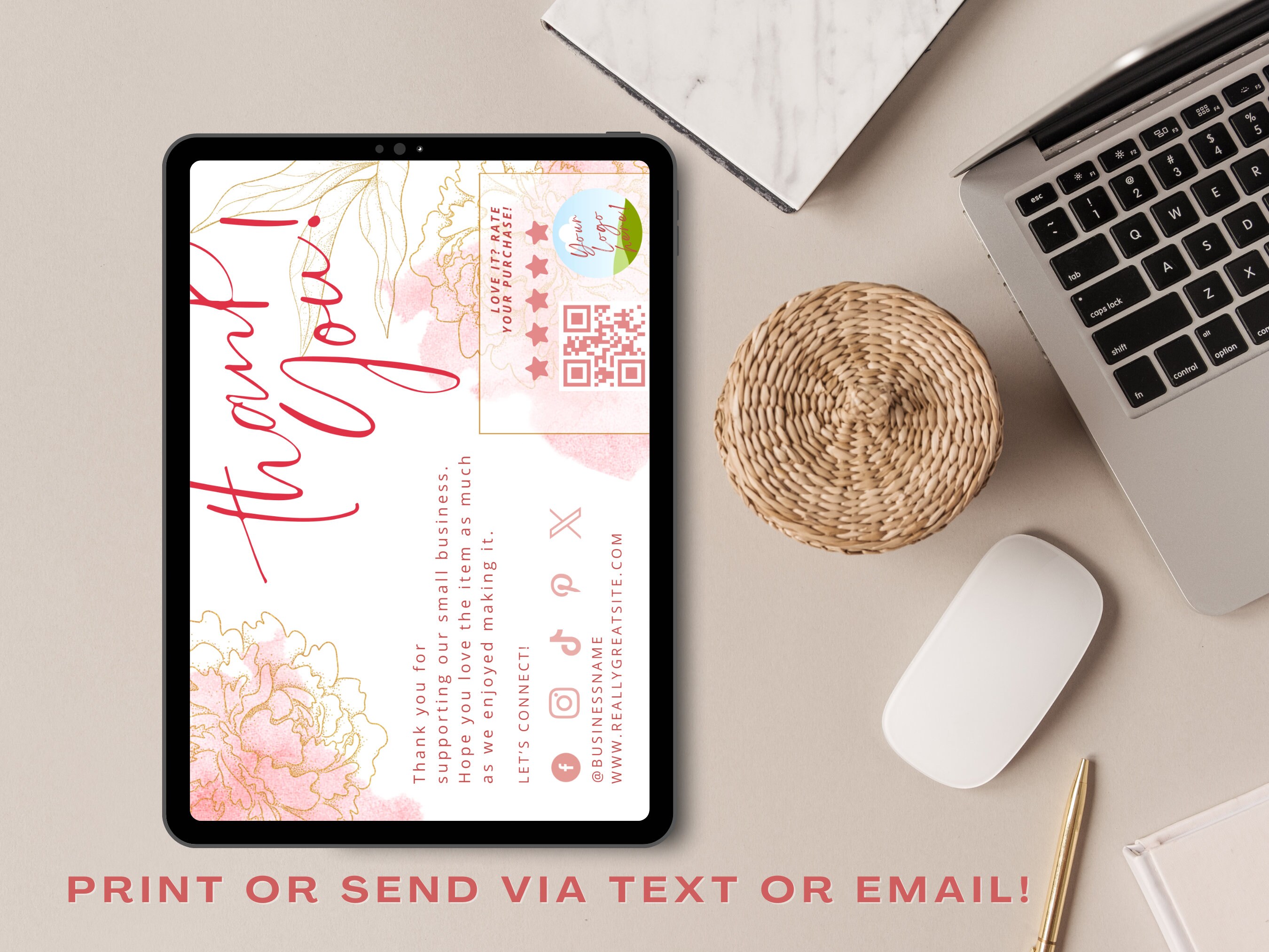 Thank You Card Template, Thank You Package Insert, DIY Marketing Cards ...