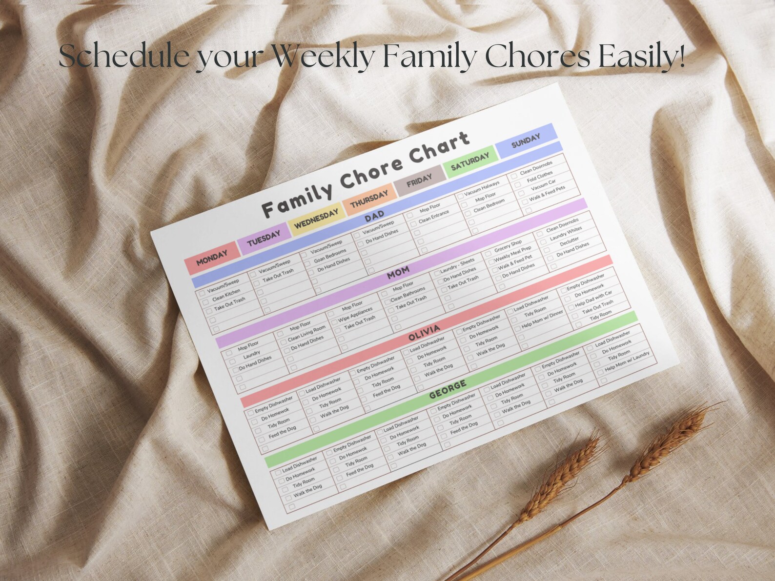 Weekly Family Chore Chart | Printable Weekly Chore List | Editable and ...