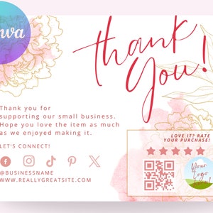 Thank You Card Template, Thank You Package Insert, DIY Marketing Cards ...