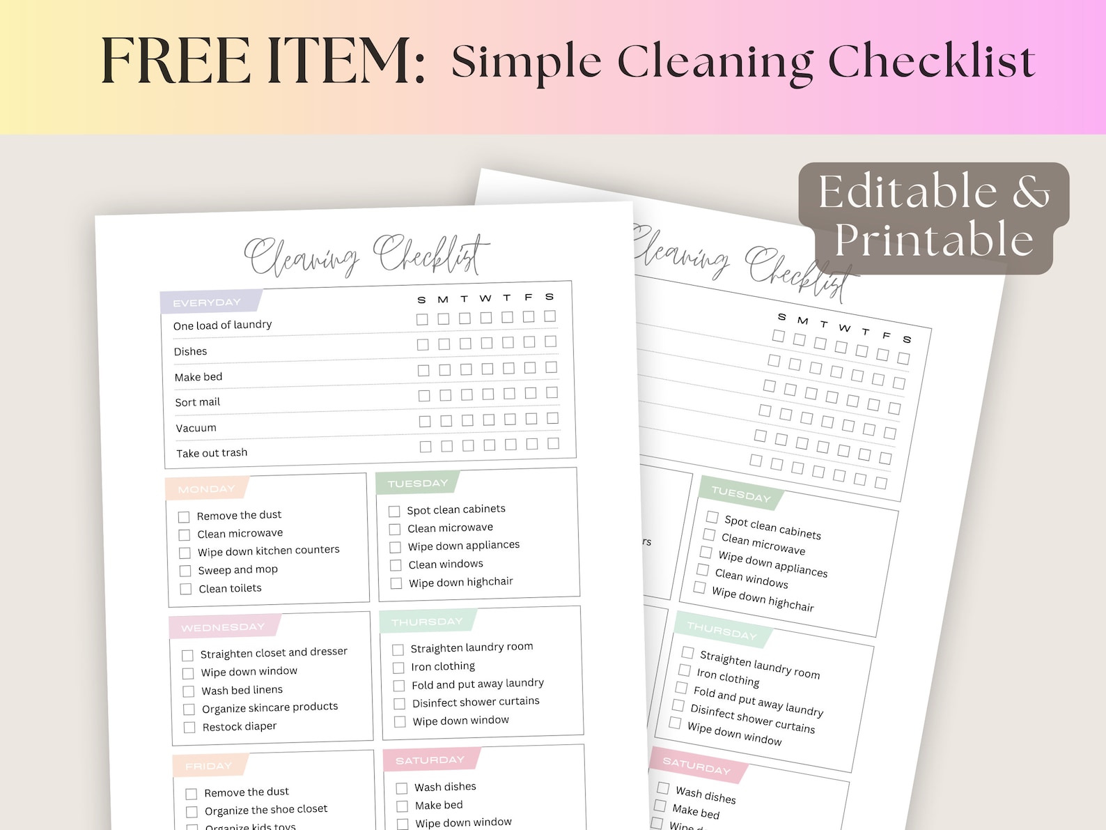 Weekly Family Chore Chart Printable Weekly Chore List Editable and ...