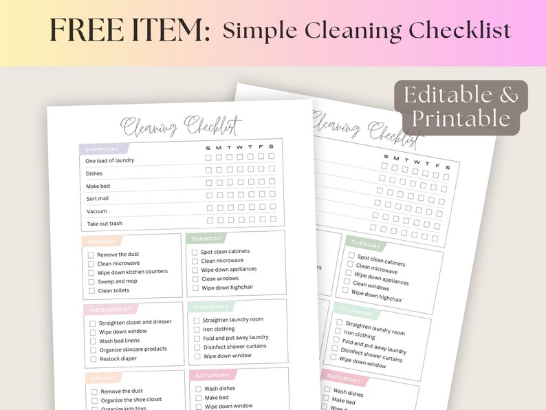 Weekly Family Chore Chart Printable Weekly Chore List Editable and ...