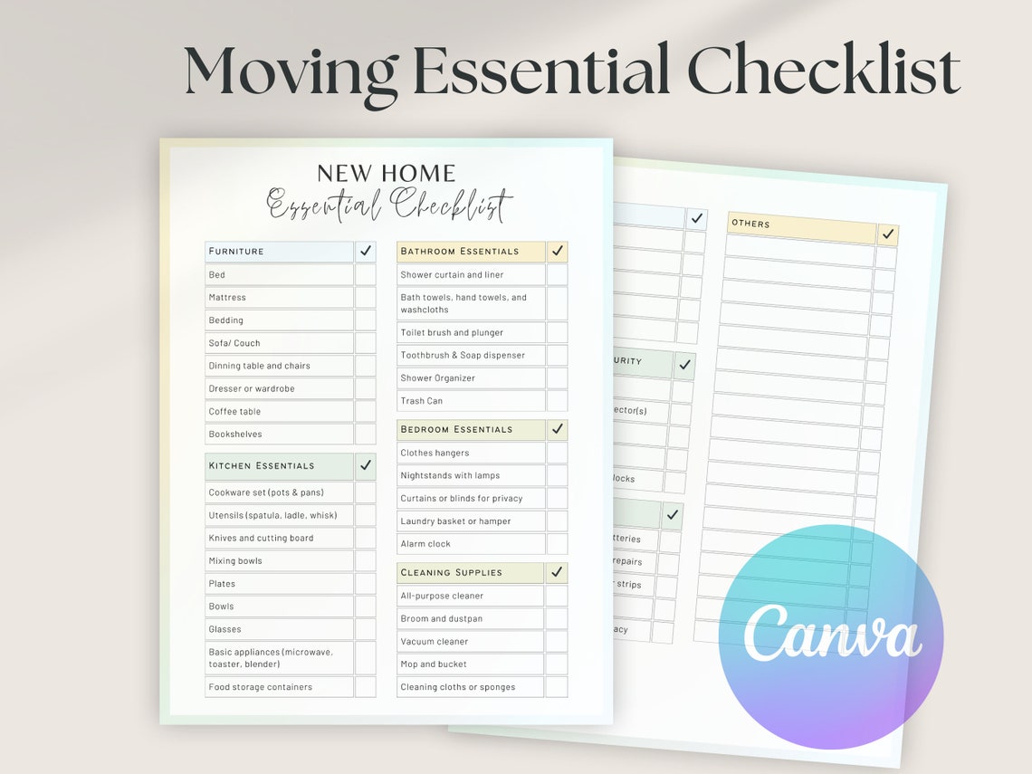 New Home Essentials Checklist | New Home Checklist Printable | First ...