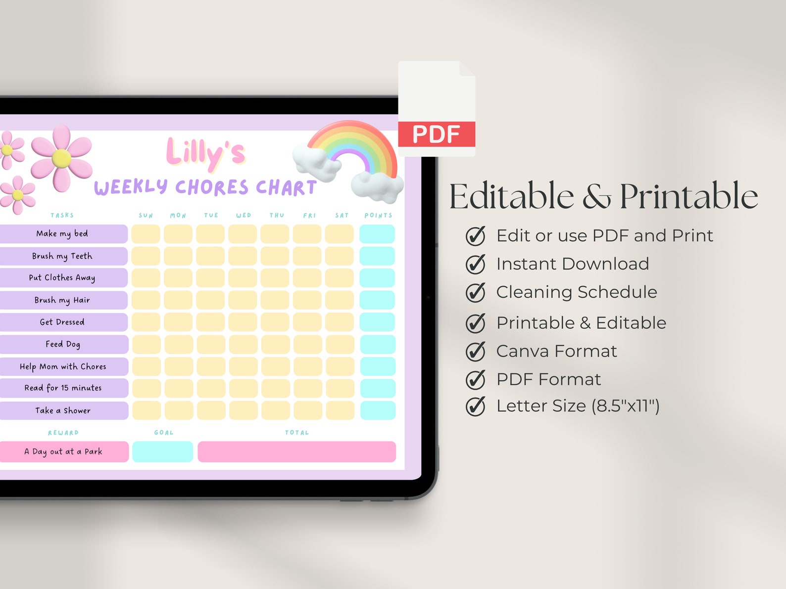 Kids Daily Routine Checklist | Editable Chore Chart for Kids ...