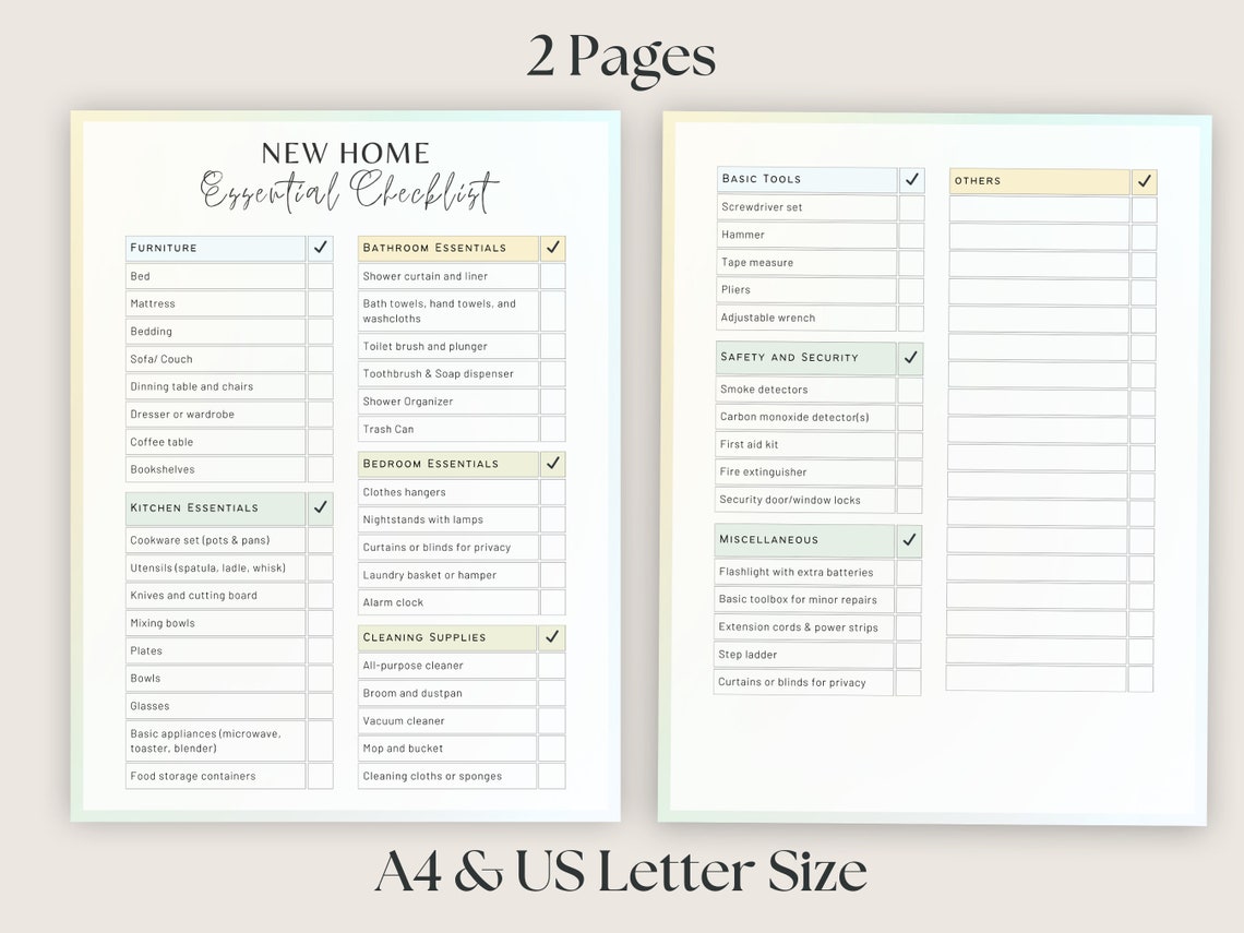 New Home Essentials Checklist | New Home Checklist Printable | First ...