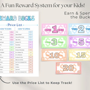 Printable Kids Reward Bucks | Editable Mom Bucks PDF | Reward System ...
