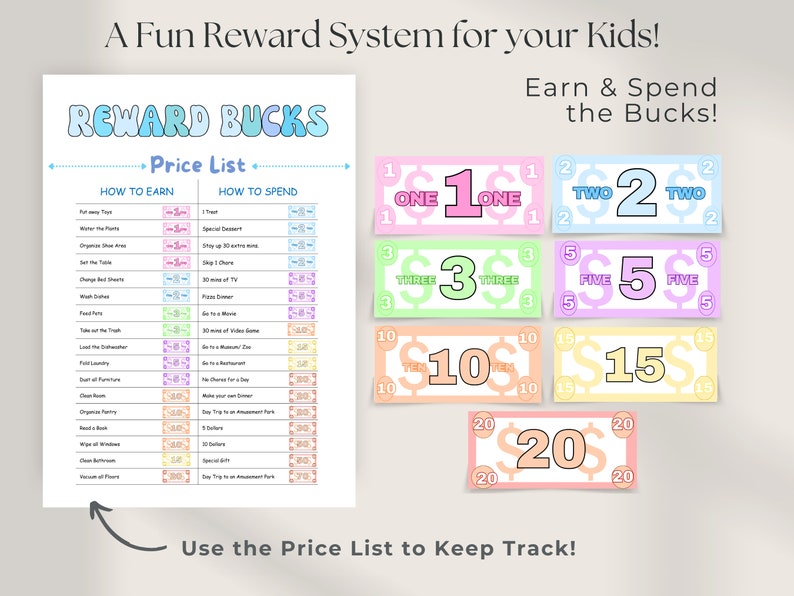 Printable Kids Reward Bucks | Editable Mom Bucks PDF | Reward System ...