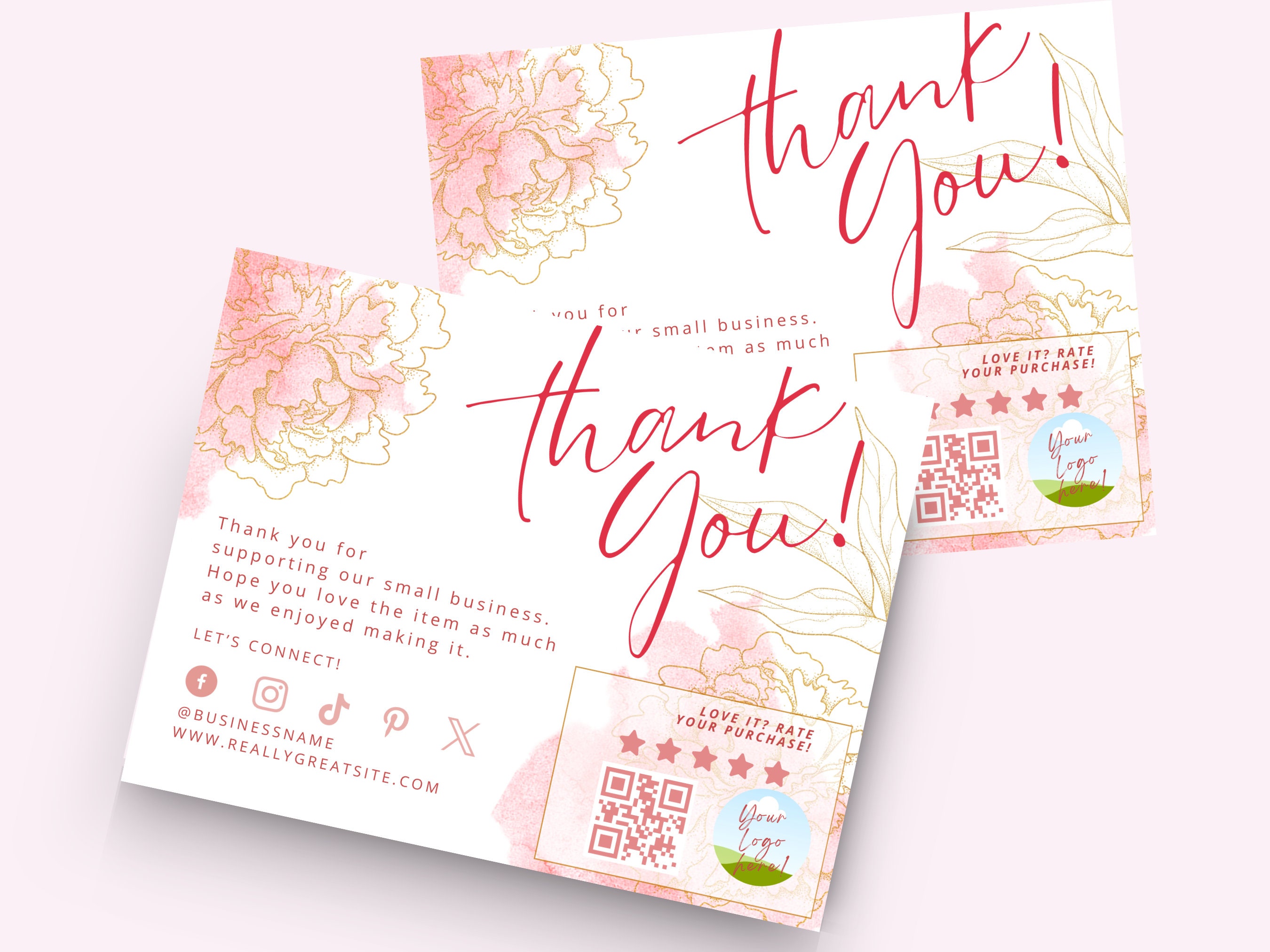Thank You Card Template, Thank You Package Insert, DIY Marketing Cards ...