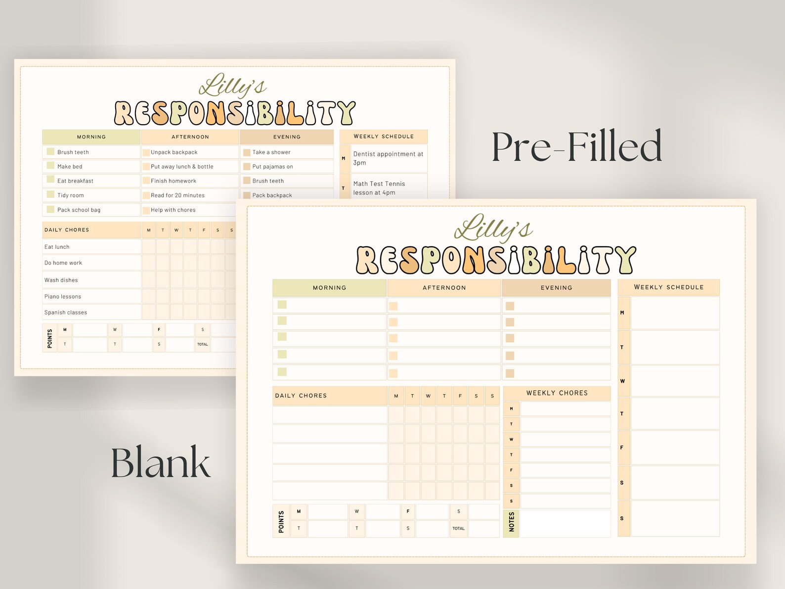 Editable Kids Responsibility Chart: Daily & Weekly Schedule (PDF) - Etsy