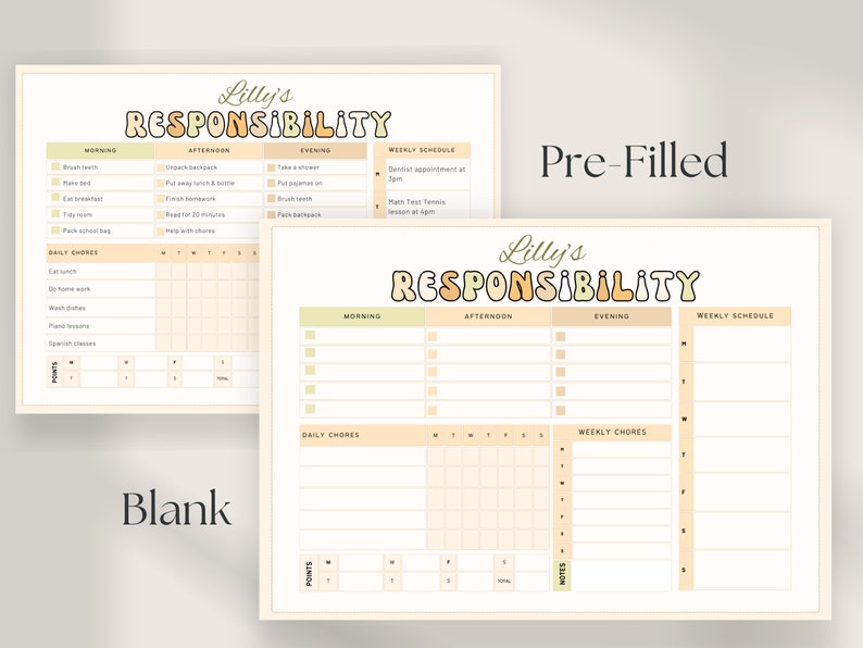 Editable Responsibility Chart for Kids | Kids Daily Weekly Schedule ...