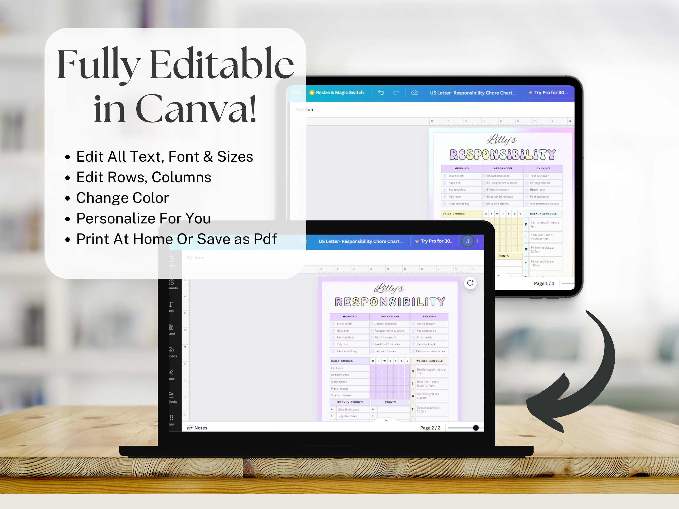 Editable Responsibility Chore Chart for Kids | Kids Daily Weekly ...