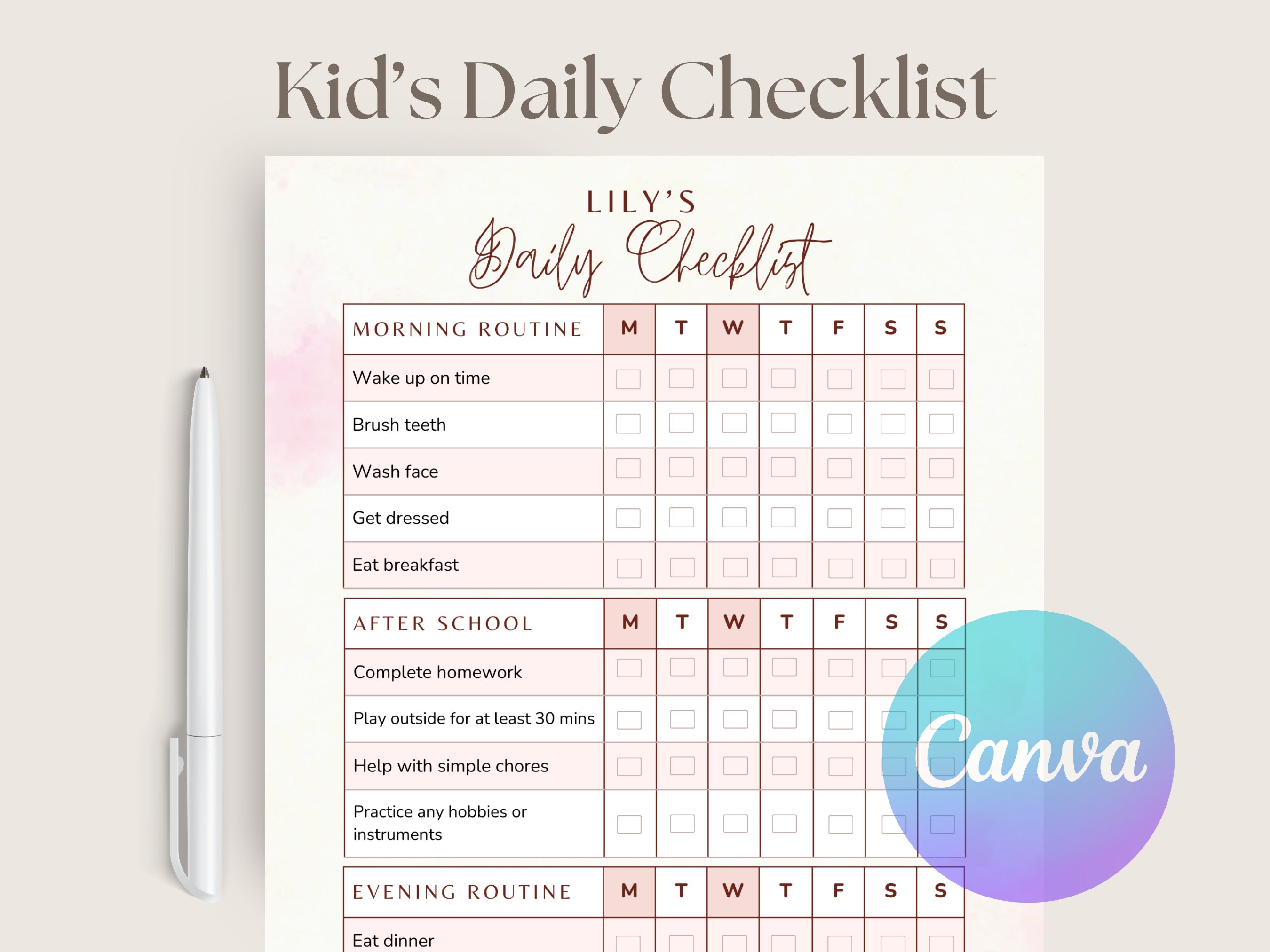 Printable Weekly to Do List for Kids | Editable Daily Checklist | Kids ...