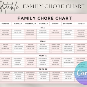 Weekly Family Chore Chart Editable and Printable Pdf,family Chore List ...