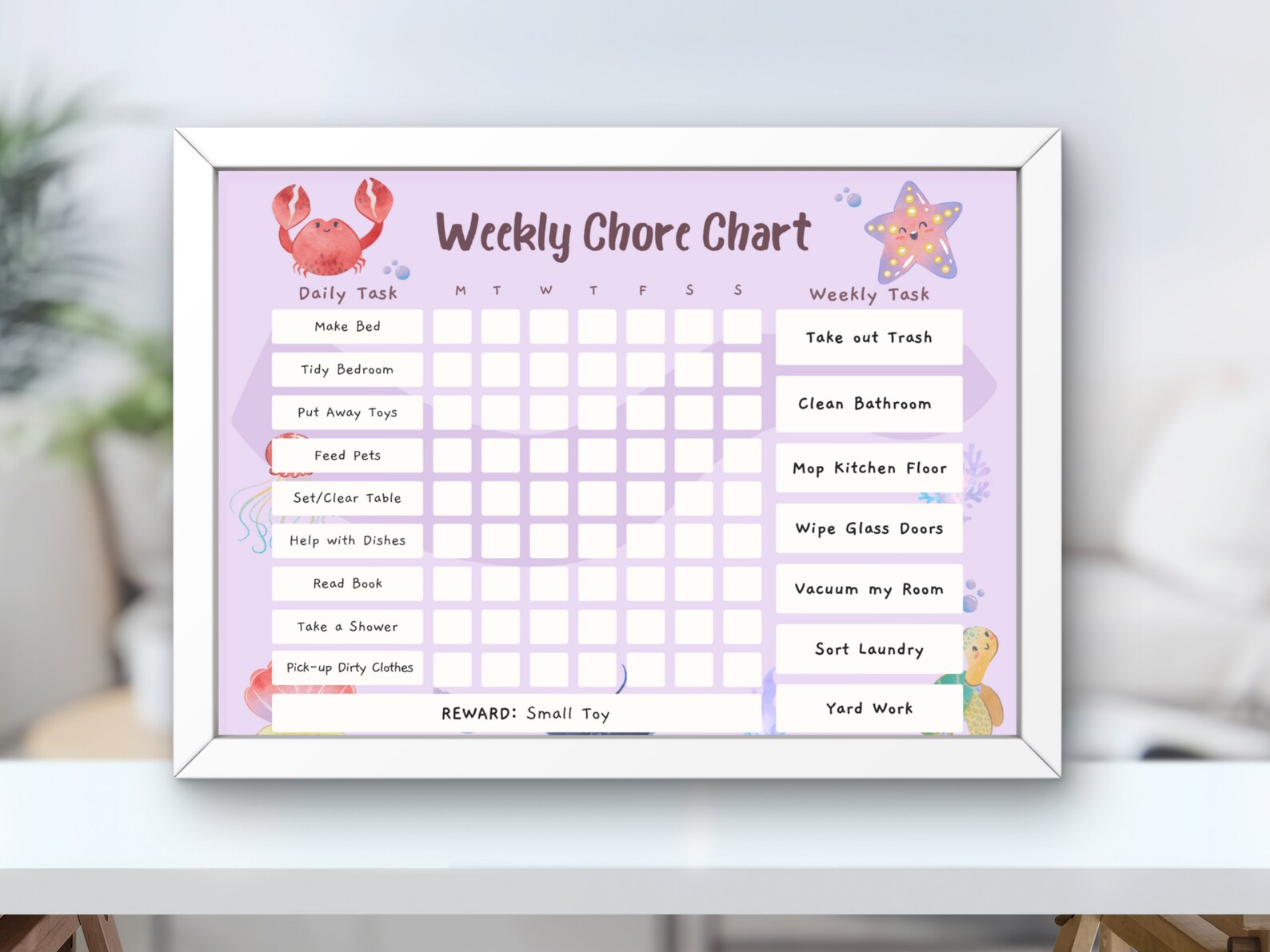 Editable Kids Chore Chart: Purple Ocean Theme (printable PDF) - Etsy