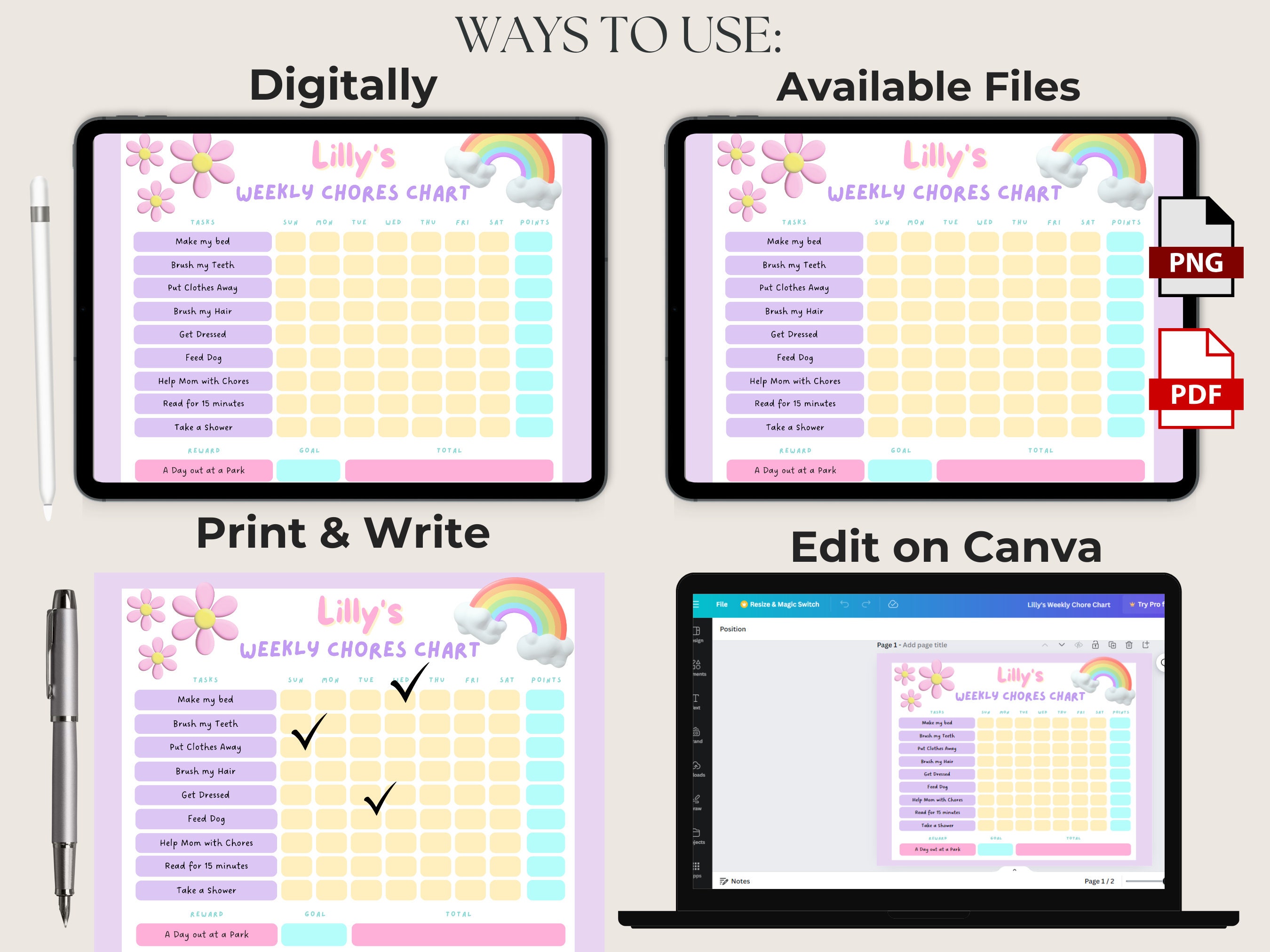 Kids Daily Routine Checklist | Editable Chore Chart for Kids ...