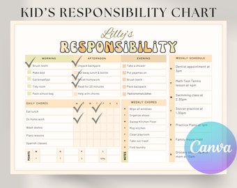 Editable Responsibility Chore Chart for Kids Printable Kids Daily ...