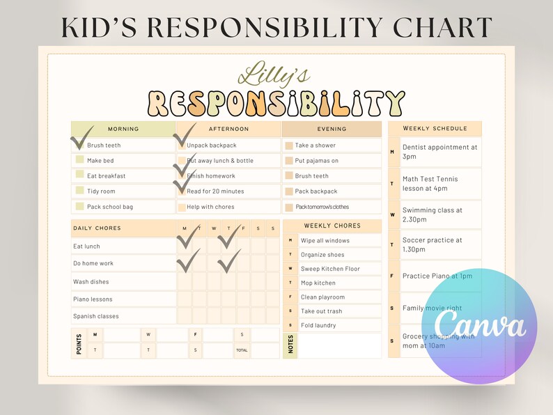 Editable Responsibility Chart for Kids | Kids Daily Weekly Schedule ...