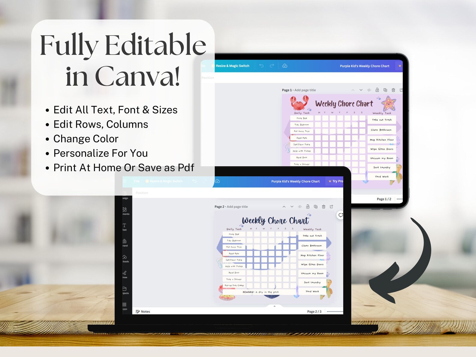 Editable Chore Chart for Kids | Printable | Kids Daily Weekly ...