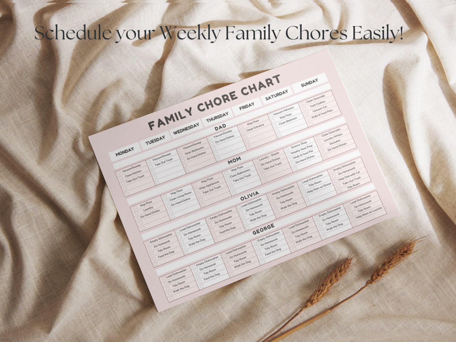 Family Chore Chart | Printable Weekly Chore List | Kids, Adults Chore ...
