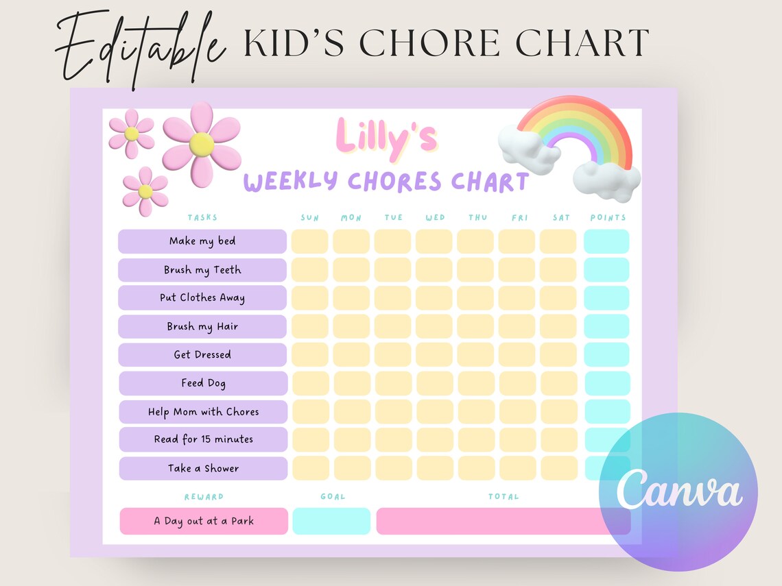 Kids Daily Routine Checklist Editable Chore Chart for Kids Printable ...