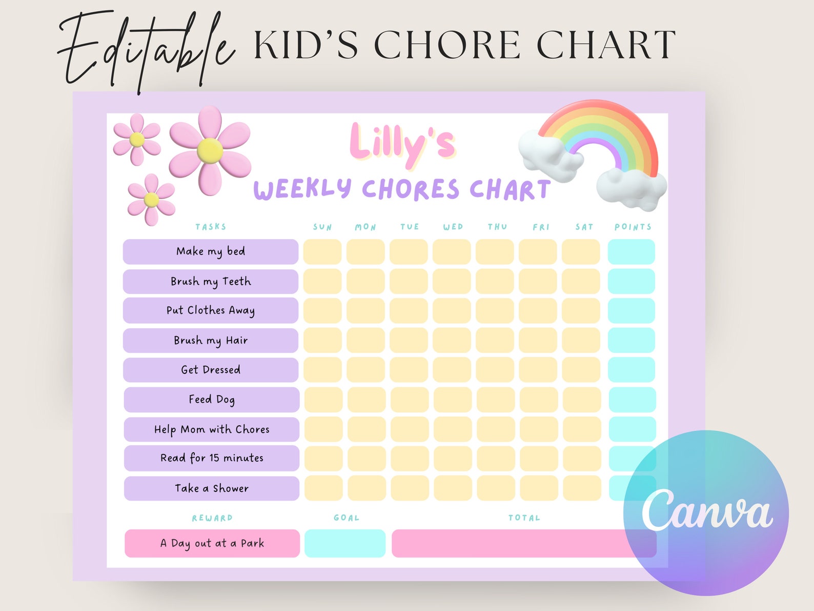 Kids Daily Routine Checklist | Editable Chore Chart for Kids ...