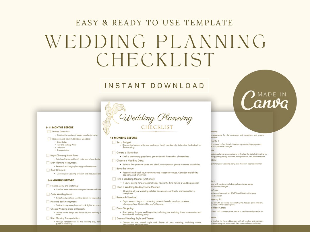 Wedding Checklist Template Printable Planning Checklist Wedding Program ...