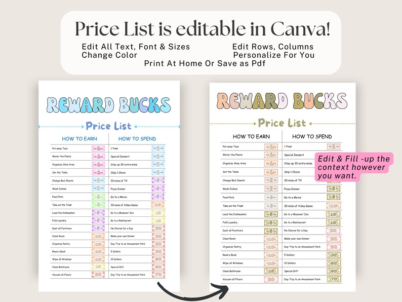 Printable Kids Reward Bucks | Editable Mom Bucks PDF | Reward System ...