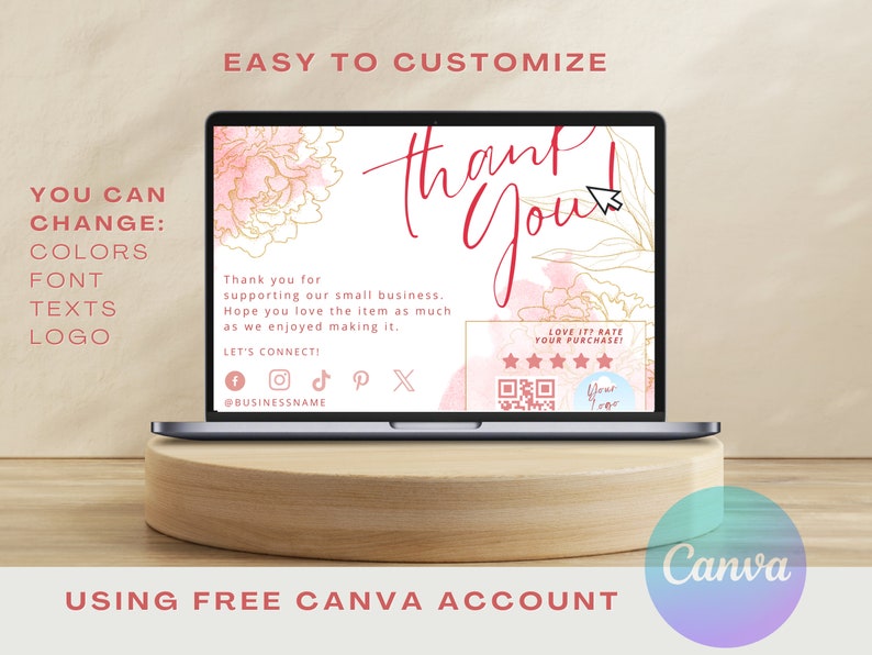 Thank You Card Template, Thank You Package Insert, DIY Marketing Cards ...