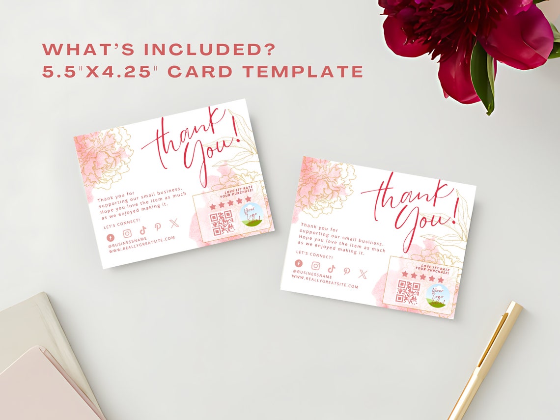 Thank You Card Template, Thank You Package Insert, DIY Marketing Cards ...